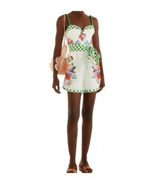 Farm Rio Calm Breeze Floral-print Playsuit With Beaded Straps - White