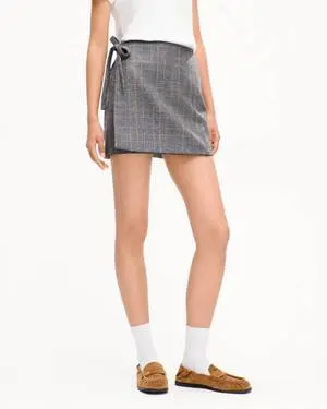 Kenzo Checked Wool Tweed Wrap Mini Skirt