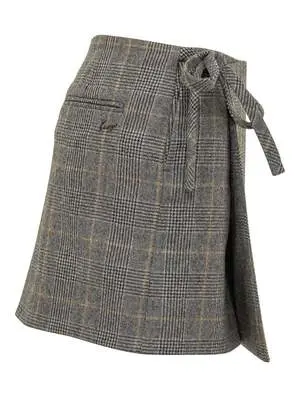 Kenzo Checked Wool Tweed Wrap Mini Skirt - Anthracite