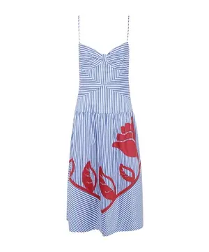 Farm Rio Stripe Print Appliqué Sweetheart Neckline Dress