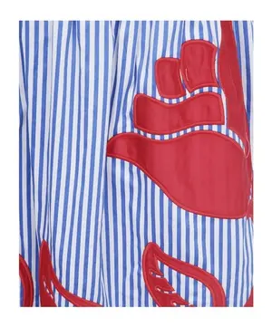 Farm Rio Stripe Print Appliqué Sweetheart Neckline Dress