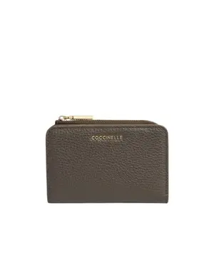 COCCINELLE Small Metallic Grained-leather Wallet - Fango