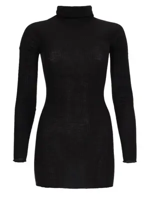 Rick Owens Ribbed Turtleneck Wool Mini Dress