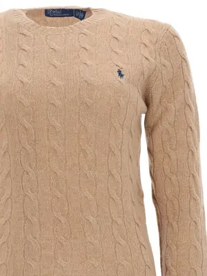 Polo Ralph Lauren Julianna" Logo Cable Knit Sweater - Brown