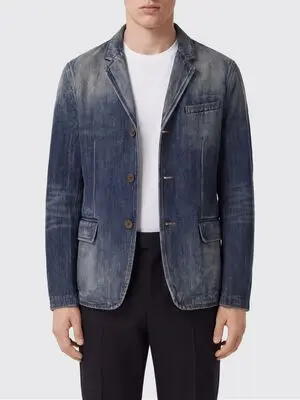 Burberry Single-breasted Cotton Denim Blazer With Notched Lapels