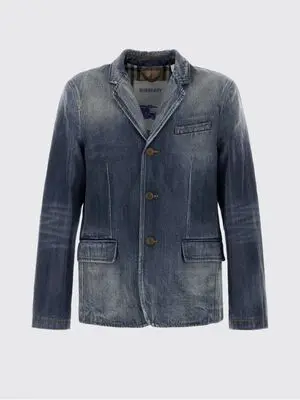 Burberry Single-breasted Cotton Denim Blazer With Notched Lapels