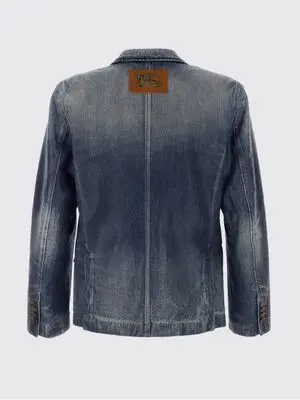 Burberry Single-breasted Cotton Denim Blazer With Notched Lapels