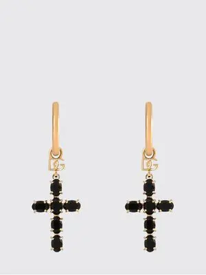 Dolce & Gabbana Cross Pendant Earrings With Crystals And Dg Logo - Black