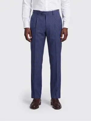 Brunello Cucinelli Slim Fit Pinstripe Virgin Wool Tailored Trousers - Navy