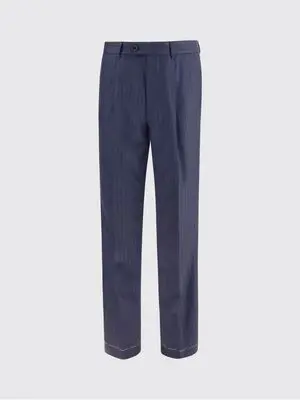Brunello Cucinelli Slim Fit Pinstripe Virgin Wool Tailored Trousers - Navy