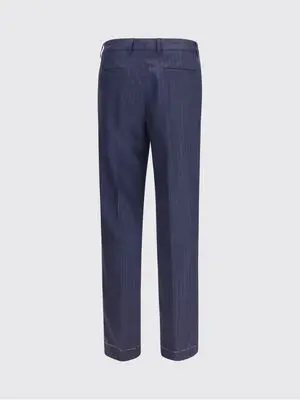 Brunello Cucinelli Slim Fit Pinstripe Virgin Wool Tailored Trousers - Navy