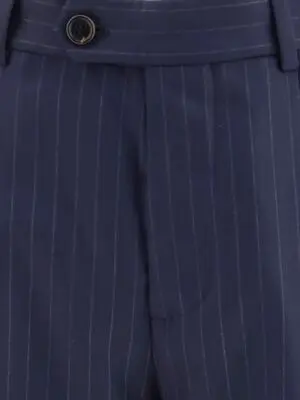 Brunello Cucinelli Slim Fit Pinstripe Virgin Wool Tailored Trousers - Navy
