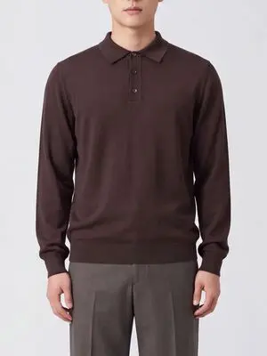 ZANONE Long-sleeved Knit Wool Polo With Three-button Placket - Brown
