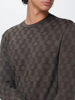 Emporio Armani Jacquard Crewneck Jumper In Pure Virgin Wool - Brown