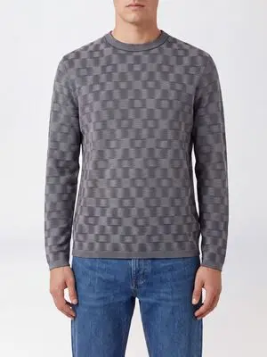Emporio Armani Jacquard Crewneck Jumper In Pure Virgin Wool - Grey