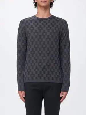 Emporio Armani Jacquard Crewneck Jumper In Pure Virgin Wool - Navy