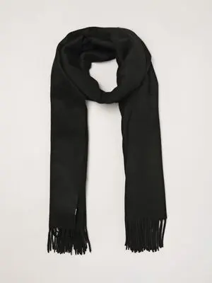 Max Mara Baci Pure Cashmere Scarf With Embroidered Logo And Fringes - Black