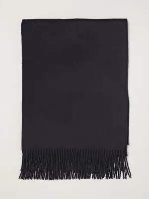 Max Mara Baci Pure Cashmere Scarf With Embroidered Logo And Fringes Blue