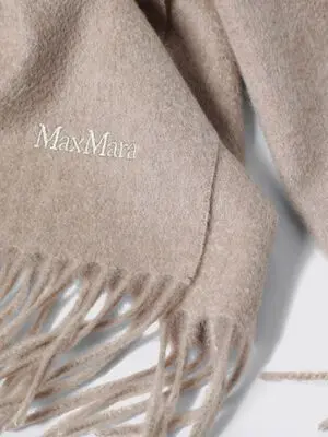 Max Mara Baci Pure Cashmere Scarf With Embroidered Logo And Fringes - Kaki