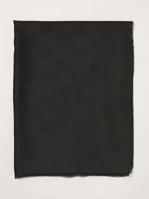 Max Mara Jacquard Monogram Wool And Silk Stole With Fringes - Black