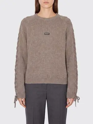 ROTATE BY BIRGER CHRISTENSEN Crewneck Wool And Cashmere Blend Jumper With Applied Logo - Brown