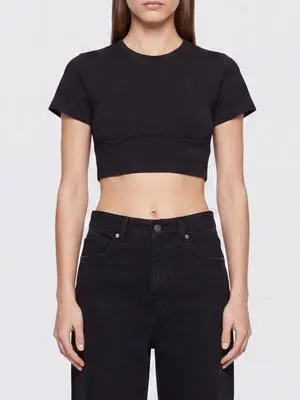 Attico Cropped Cotton T-shirt With Embroidered Logo - Black