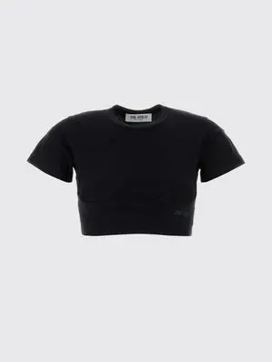 Attico Cropped Cotton T-shirt With Embroidered Logo - Black