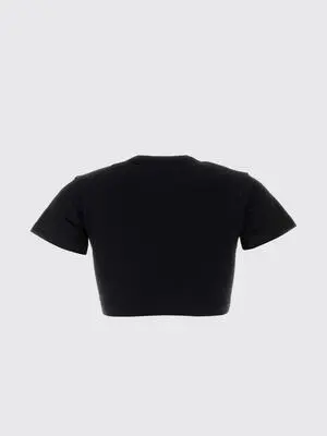 Attico Cropped Cotton T-shirt With Embroidered Logo - Black