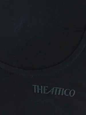 Attico Cropped Cotton T-shirt With Embroidered Logo - Black