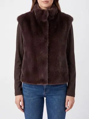 Herno High Neck Faux Fur Jacket With Concealed Closure - Brown
