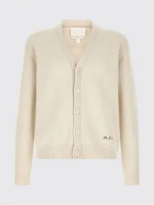 A.p.c. Pure Wool V-neck Cardigan With Contrast Logo - Ecru