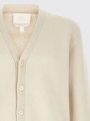 A.p.c. Pure Wool V-neck Cardigan With Contrast Logo - Ecru