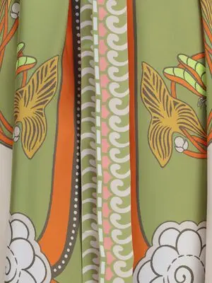 La DoubleJ A-line Long Sleeve Silk Dress With Ethnic Print And Belt - Green