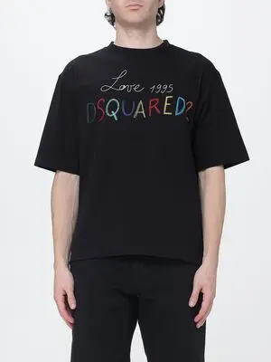 Dsquared2 Cotton T-shirt With Multicolour Embroidered Logo And Dropped Shoulders