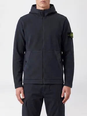 Stone Island Compass Logo Cotton Zip-up Hoodie - Blue