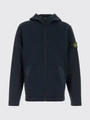 Stone Island Compass Logo Cotton Zip-up Hoodie - Blue