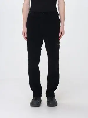 Stone Island Velvet Chino Trousers With Compass Logo Patch - Black