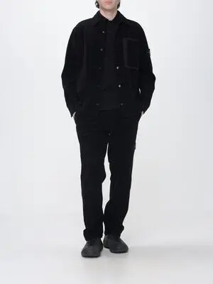 Stone Island Velvet Chino Trousers With Compass Logo Patch - Black