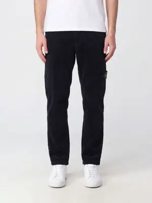 Stone Island Velvet Chino Trousers With Compass Logo Patch - Blue