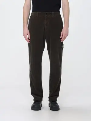 Stone Island Velvet Chino Trousers With Compass Logo Patch - Grey