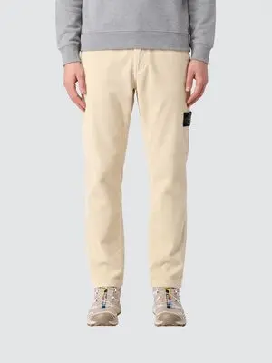 Stone Island Velvet Chino Trousers With Compass Logo Patch - Ivory