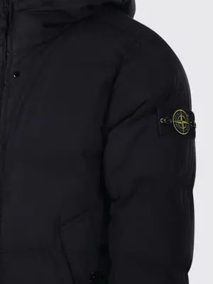 Stone Island Hooded Puffer Jacket With Compass Logo - Black