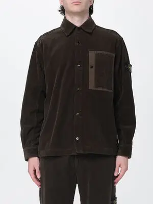 Stone Island Velvet Shirt Jacket With Compass Logo - Grey