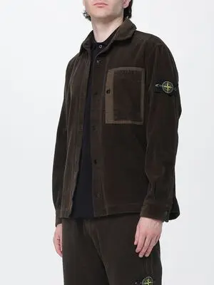 Stone Island Velvet Shirt Jacket With Compass Logo - Grey