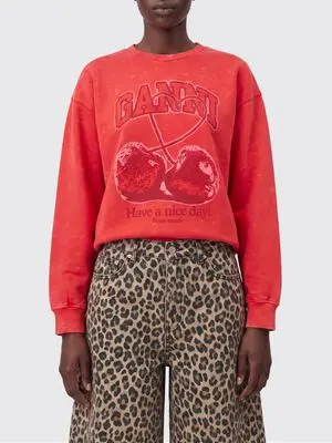 GANNI Cotton Crewneck Sweatshirt With Front Logo And Fruit Print - Red