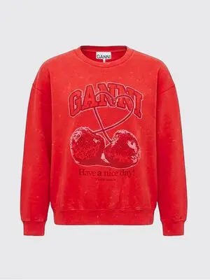 GANNI Cotton Crewneck Sweatshirt With Front Logo And Fruit Print - Red
