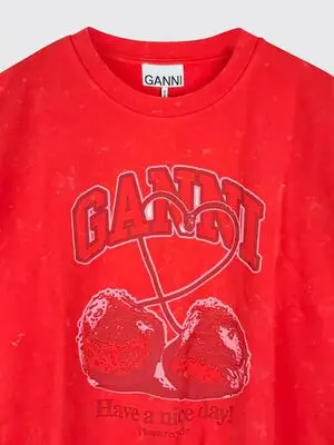 GANNI Cotton Crewneck Sweatshirt With Front Logo And Fruit Print - Red