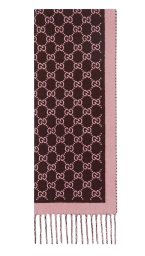 Gucci Gg Supreme Fringed Scarf - Dkbrwnpink