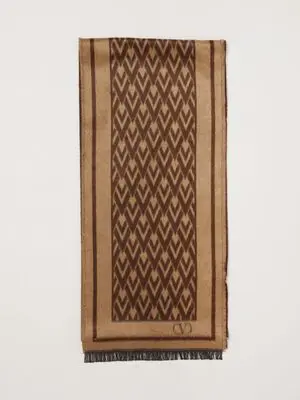 Valentino Garavani Silk Scarf With Printed Logo And Fringed Edges - Brown