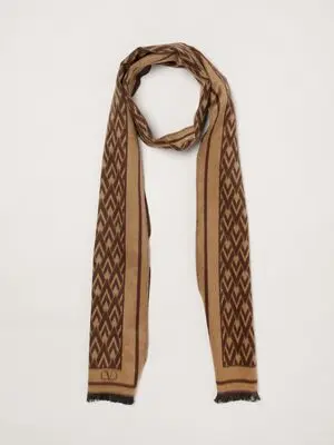 Valentino Garavani Silk Scarf With Printed Logo And Fringed Edges